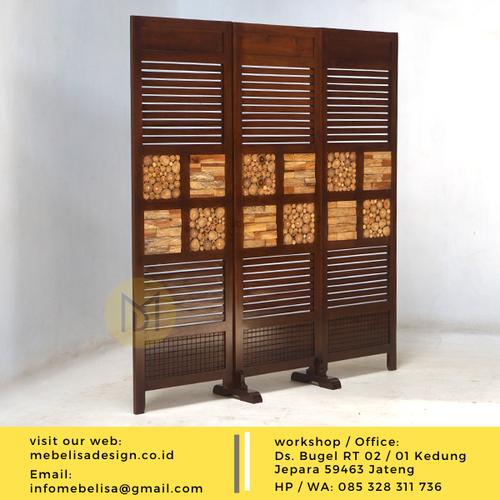 Jual sketsel partisi 3lipat minimalis jati, partisi penyekat ruangan ...