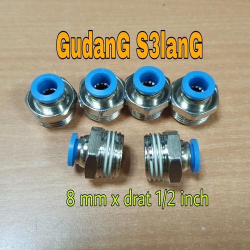 Jual Fitting Pneumatic Lurus Drat 1/2in Sambungan Selang PU 8mm Male Angin - 12mm x 1/2 ...