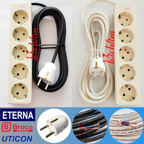 Jual Stop Kontak Uticon 5 Lubang+Steker Broco+Kabel Eterna 5 Meter(Rakitan) - Hitam - Kab. Bogor ...