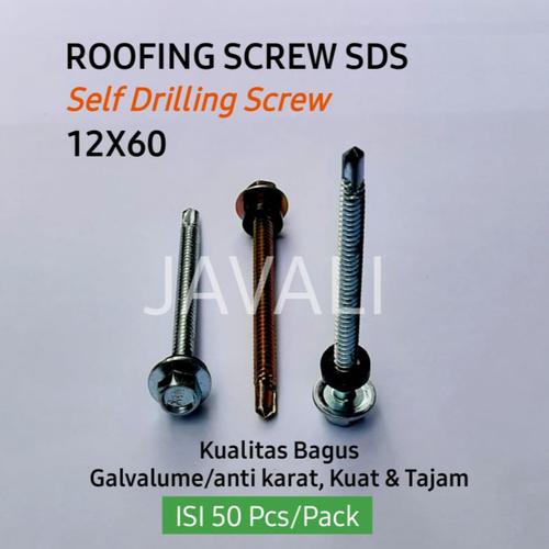 Jual Baut Skrup Atap / Roofing Screw Self Drilling Screw 12x60 isi 50 ...