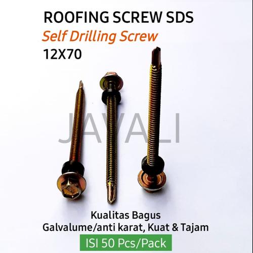 Jual Baut Skrup Atap / Roofing Screw Self Drilling Screw 12X70 - Kuning ...