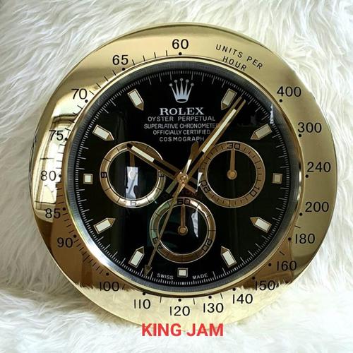 Jual Jam Dinding Mewah Rolex Daytona Swiss Clone 1:1 Gold Black High ...
