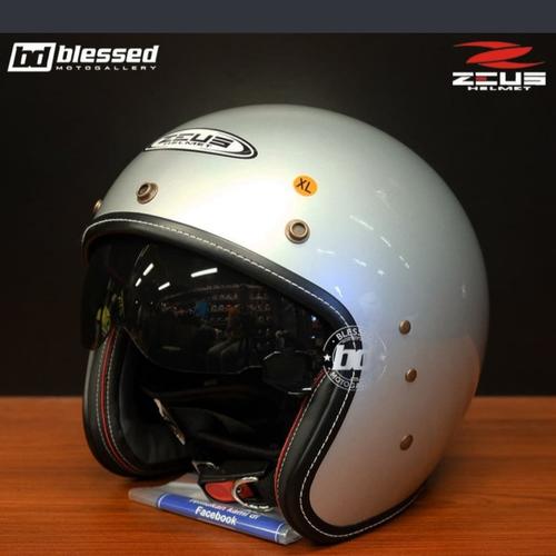 Jual zeus 380 silver glossy abu metalik helm retro bogo Vespa Cafe ...