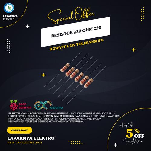 Jual Resistor 220 Ohm 1/2 Watt 220ohm for Arduino Project - Kab ...