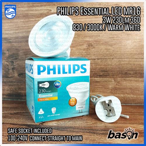 Promo PHILIPS Essential LED MR16 3W 36D 830 100-240V - Warm White 3000K ...
