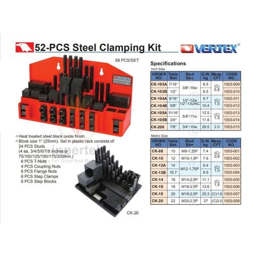 Promo VERTEX Clamping Kit CK-12A Clamp Set CK 12A 52-PCS Steel Clamping ...