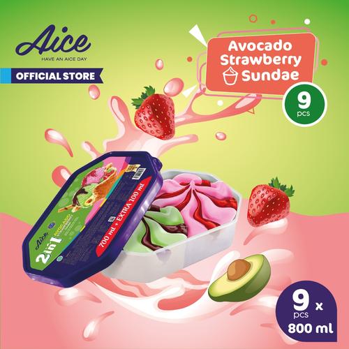 Promo Aice Alpukat Strawberry sundae Ice Cream Eskrim 800 ml Es Krim 9 ...