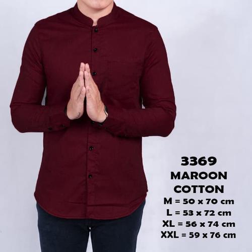 Jual Kemeja Pria Lengan Panjang Polos Merah Maroon Kerah Shanghai 3369 ...