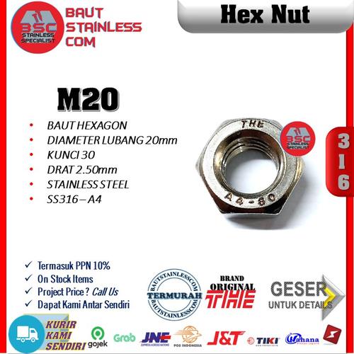 Jual MUR HEX NUT M20 STAINLESS SS316 A4 - Kab. Bekasi ...