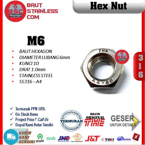 Jual MUR HEX NUT M6 STAINLESS SUS SS316 A4 - Kab. Bekasi ...