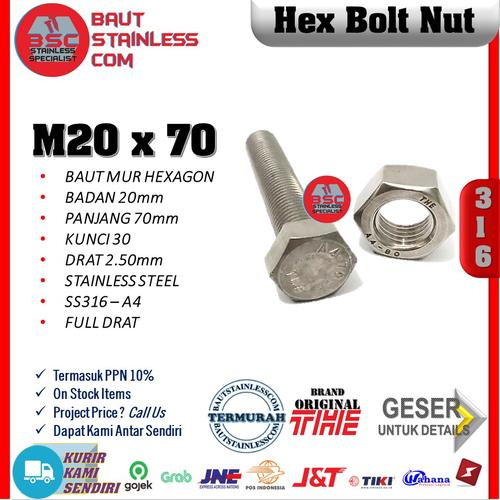 Jual HEX BOLT NUT STAINLESS SS316 - A4 BAUT DAN MUR M20X70 KUNCI 30 ...