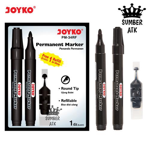 Jual Permanent Marker Spidol Permanen Joyko PM-34RF Refillable 1 Box 12 ...