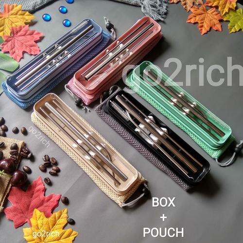 Jual Sedotan Stainless Steel Straw Set Box Bubble 3+1+1 = 5 pcs + POUCH ...