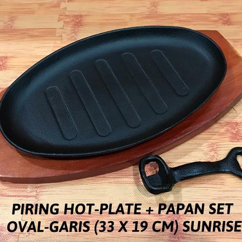 Jual Piring Hot Plate + Papan SET (Oval-Garis/Oval-Besar) 33x19 cm ...