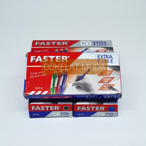 Jual Pen / Pulpen Faster C6 Extra Fine Cetek (Lusin) - Biru - Jakarta ...