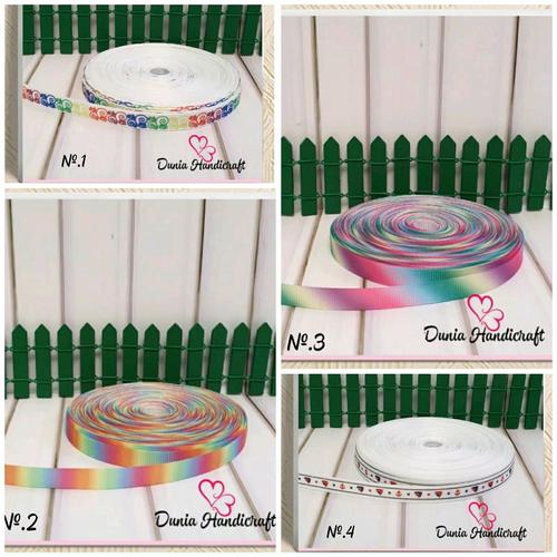 Jual Pita Grosgrain motif 3/8" (1cm) motif rainbow salur (per 20 yard ...
