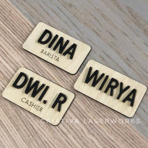 Jual Nama Dada Name Tag Kayu untuk Kafe / Resto WO Peniti Magnet ...