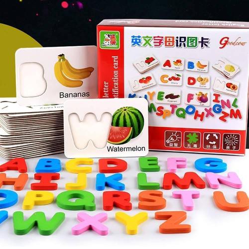 Jual Letters Matching Flash Cards Alphabets Wooden Learning Card ...