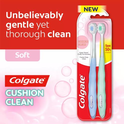 Jual NEW COLGATE Cushion Clean Toothbrush (Soft) 2Pcs Value Pack Sikat ...