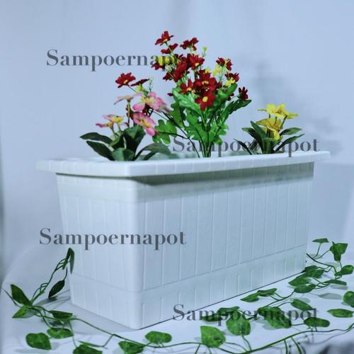 Jual Pot bunga tanaman panjang motif gentong kayu warna putih 50cm ...