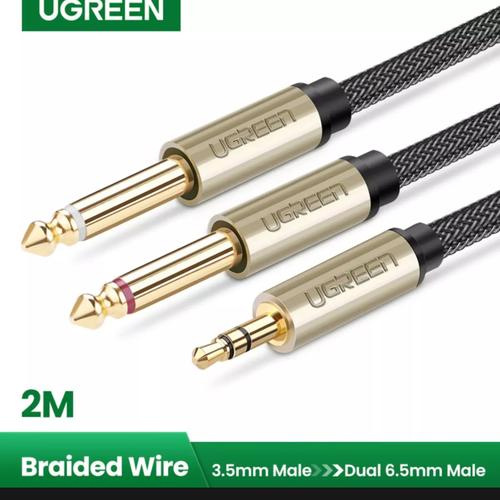 Jual UGREEN kabel audio 3.5mm male to dual 6.35mm 6.5mm aux splitter 2m 24K - 1 METER - 10613 ...