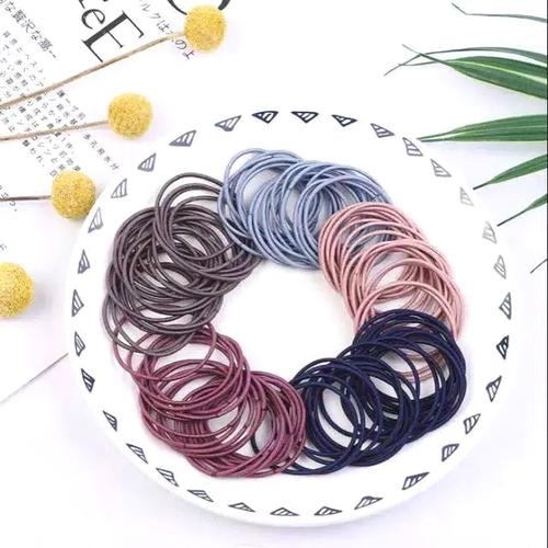 Jual 100pc Ikat Rambut Simple Basic Daily Warna Warni Campur Girl ...