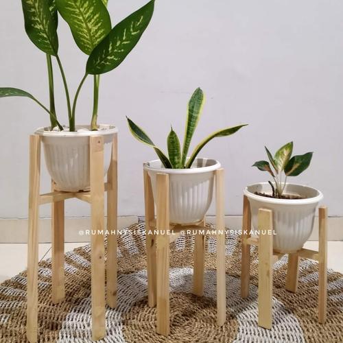 Jual STANDING POT KAYU JATI BELANDA WARNA NATURAL - 40cm, diameter 30cm ...