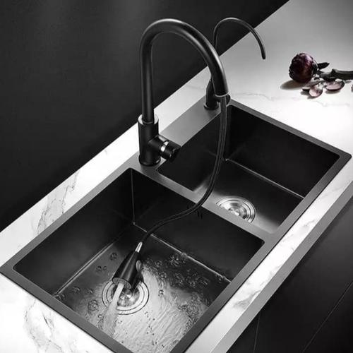 Jual paket lengkap kitchen sink hitam 8245 stainless plus kran tarik ...