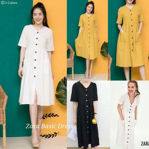 Jual el Dress 935 Basic Dress warna Putih Hitam Kuning Bahan katun ...