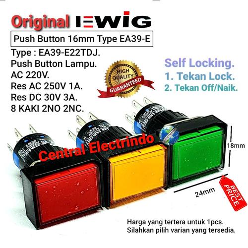 Jual Push Button Lampu Kotak Locking AC220V EA39-E22TDJ 16mm 8Kaki 2NO ...