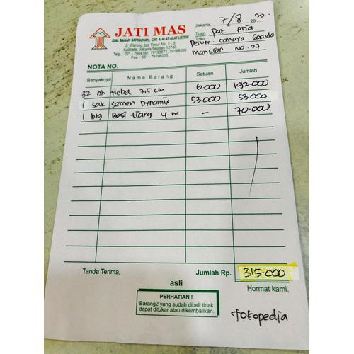 Jual Nota Pak Aria (semen, besi tiang) - Jakarta Selatan - Jati Mas ...