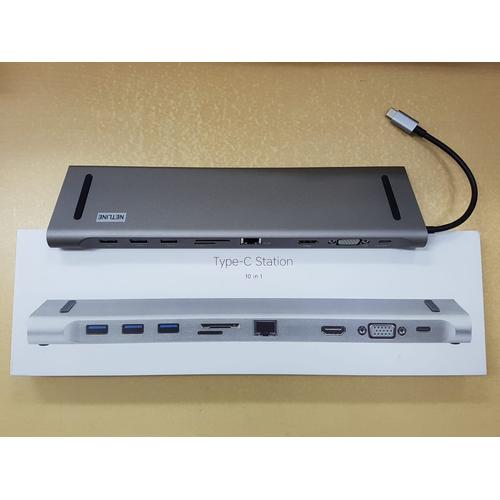 Jual Type C Hub Station 10 in 1 Netline - Hdmi Usb3.0 Vga Lan TF SDcard ...
