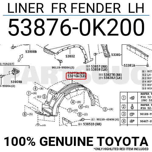 Jual Liner Fender / Spakbor Depan Kiri 53876-0K200 ORI HILUX 2015 ...
