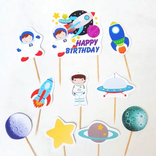 Jual Space Boy Astronaut Astronot Birthday Cake Topper 1 set isi 10 pc ...