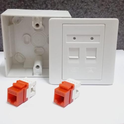 Jual Wallplate Face plate Rj45 2Port+Modular Rj45 Cat6+Outbox - Jakarta ...