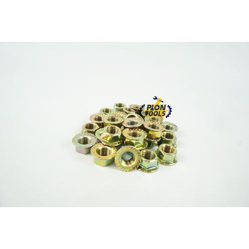 Jual Mur Flange M10 kunci 14 Kuning Flange Nut 10mm Mur Flange Kuning ...