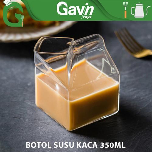 Jual Gelas Susu Kaca Unik 300ml Milk Box Glass Botol Minuman Unik 300 ...