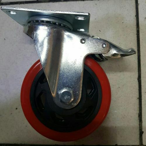 Jual Roda troli PU 5 inch hidup rem roda troley PU 5 inch hidup rem ...