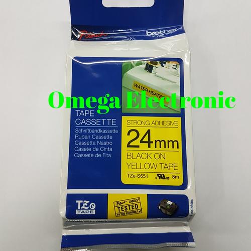 Jual Brother Label Tape TZE-S651 24mm Strong Adhesive Black on Yellow ...