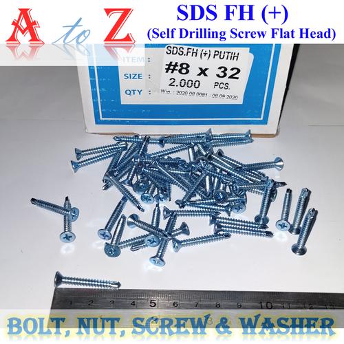 Jual sds fh (+) 8 x 32 mm (1 kotak)/self drilling screw flat head 8 x ...