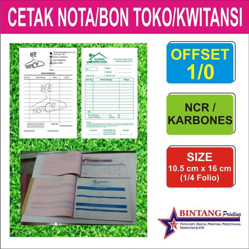 Jual Cetak Nota/Invoice/Bon Toko/Bon Loundry NCR 1/8 Folio 2 ply ...