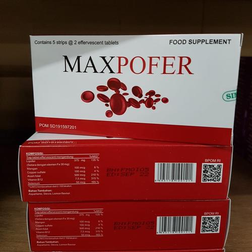 Jual maxpofer effervescent tablet 10's penambah darah zat besi vit B ...