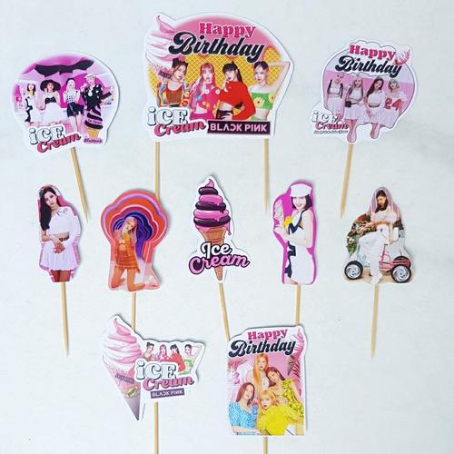 Jual Black Pink Ice Cream Birthday Cake Topper 1 Set Isi 10 Pc Kota