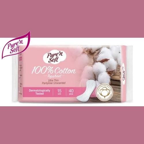 Jual Pure n Soft 100% Cotton Ultra Thin Panty Liners Unscented ...