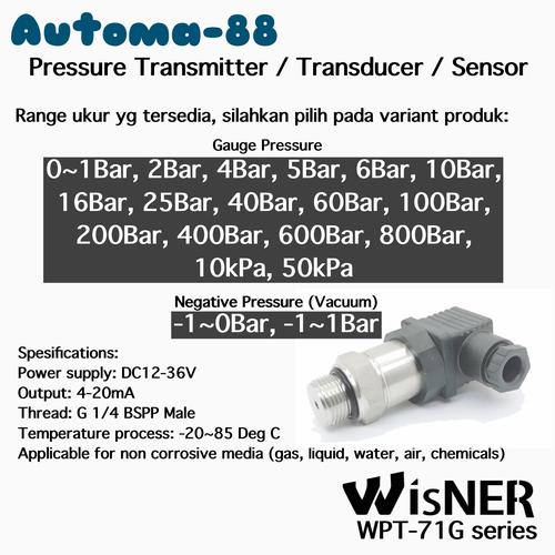 Jual Pressure Transmitter 4-20mA 0-16Bar-25Bar-40Bar-60Bar 100Bar G1/4 ...