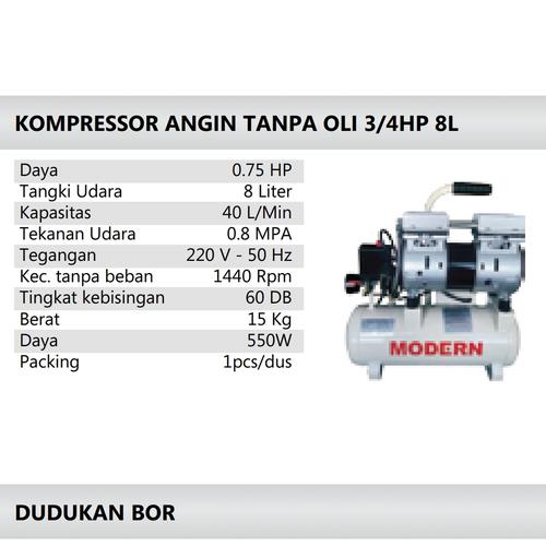 Jual Modern 3/4Hp Oiless Kompressor Listrik Tanpa Oli 8Liter Tidak ...