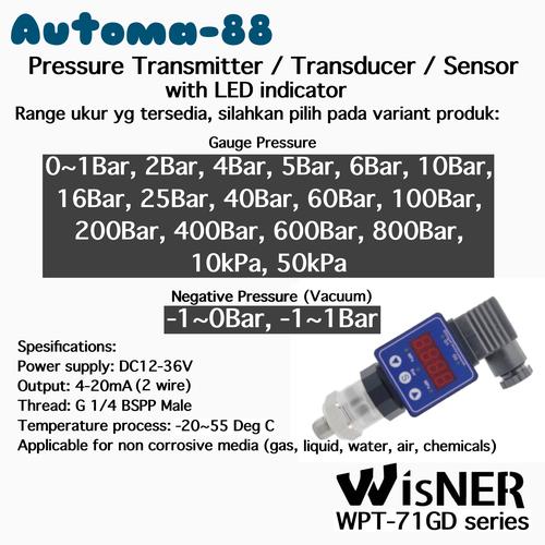 Jual Vacuum Pressure Transmitter with indicator 4-20mA -1-0Bar-1Bar ...