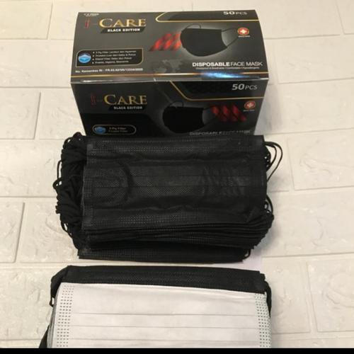 Jual masker hitam 3 ply earloop isi 50 pcs medis grade I care black ...