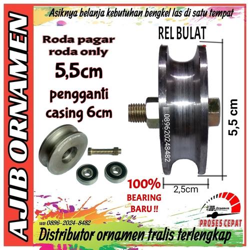 Jual roda pagar besi as SUPER 5,5cm tanpa casing Roda only - rel bulat ...
