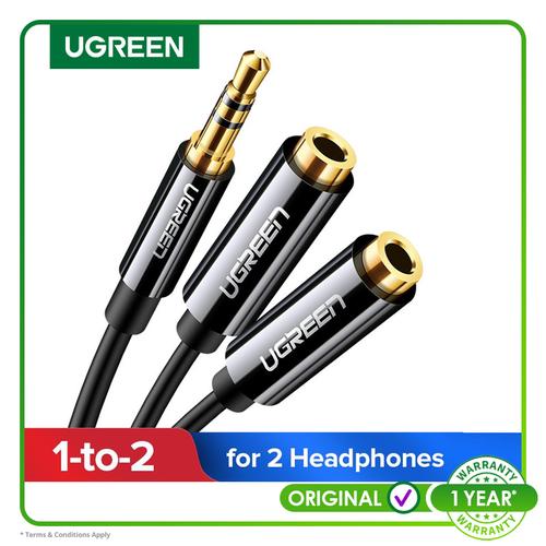 Jual Ugreen Audio Splitter 3.5mm male to 2 Female 20Cm Black-20816 ...